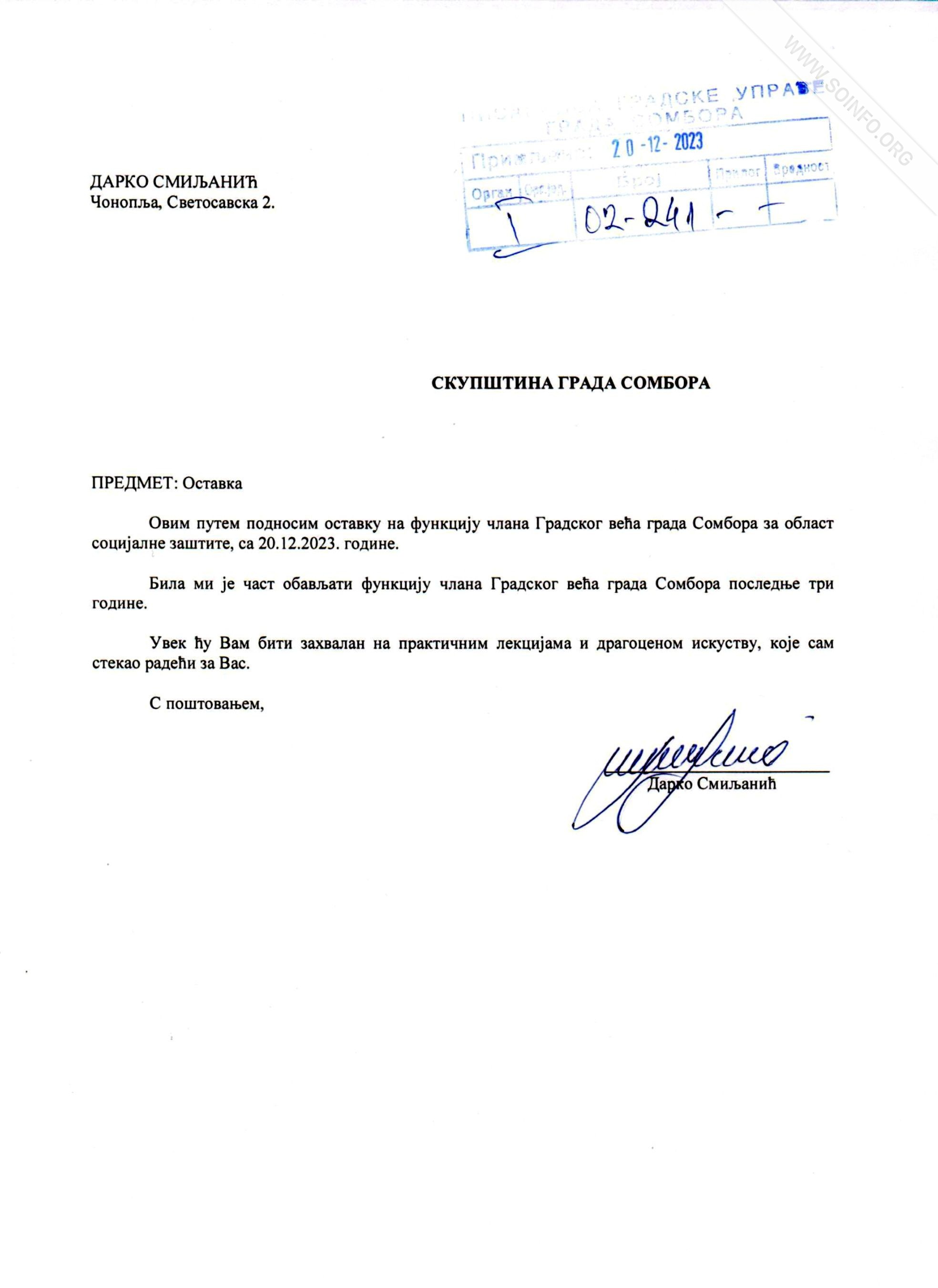 Ostavka većnika bez navođenja konkretnih razloga - Vesti iz Sombora ...